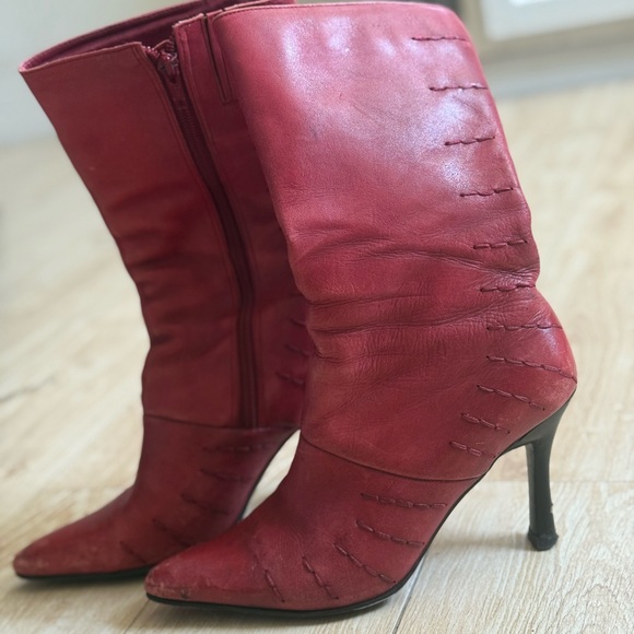 Two Lips | Shoes | Two Lips Red Heeled Boots With Ruched Leather | Poshmark